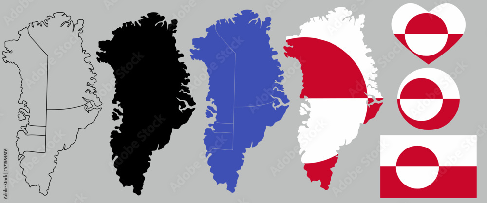Greenland map flag icon set vector Stock Vector | Adobe Stock