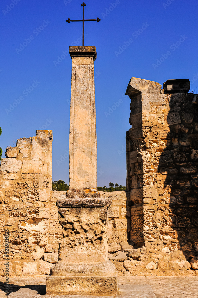 front view, medium distance of, a Cristian iron cross, on middle ages ...