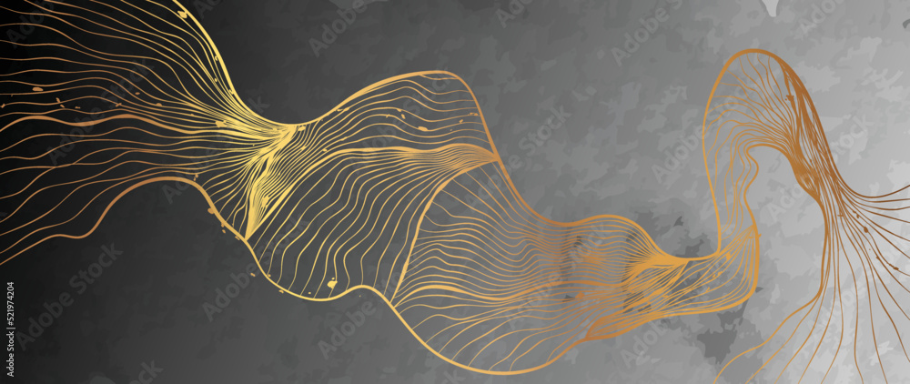 Elegant abstract line art on watercolor background. Luxury hand drawn ...