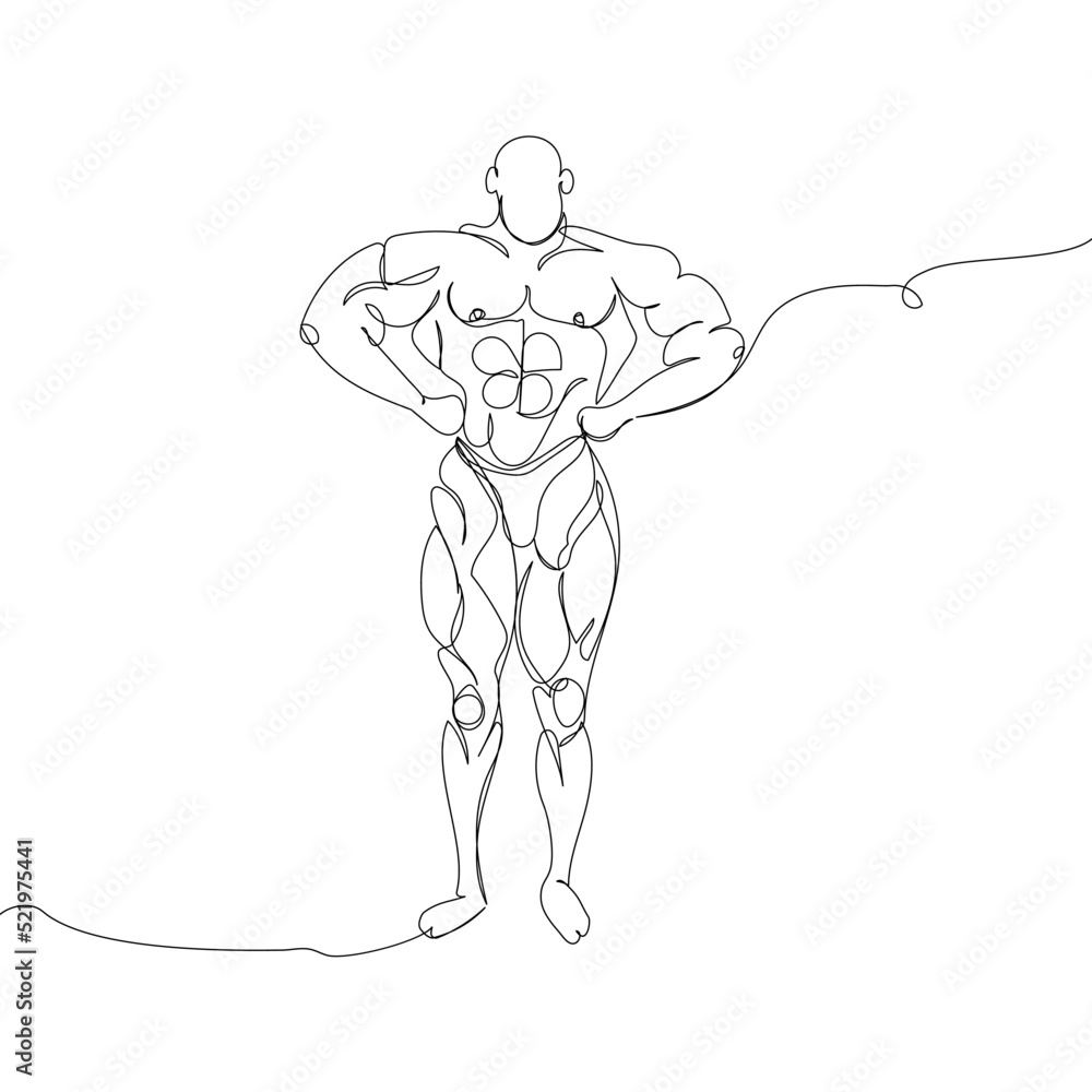 Bodybuilder one line art. Continuous line drawing sport, fitness, man ...