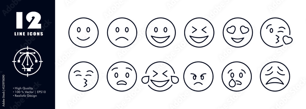 Emoticons set icon. Reaction, comment, message, feedback, sad, happy ...