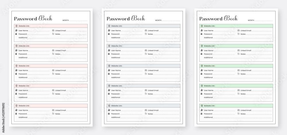 Password Log Book Template Set Set Of Password Log Template Password