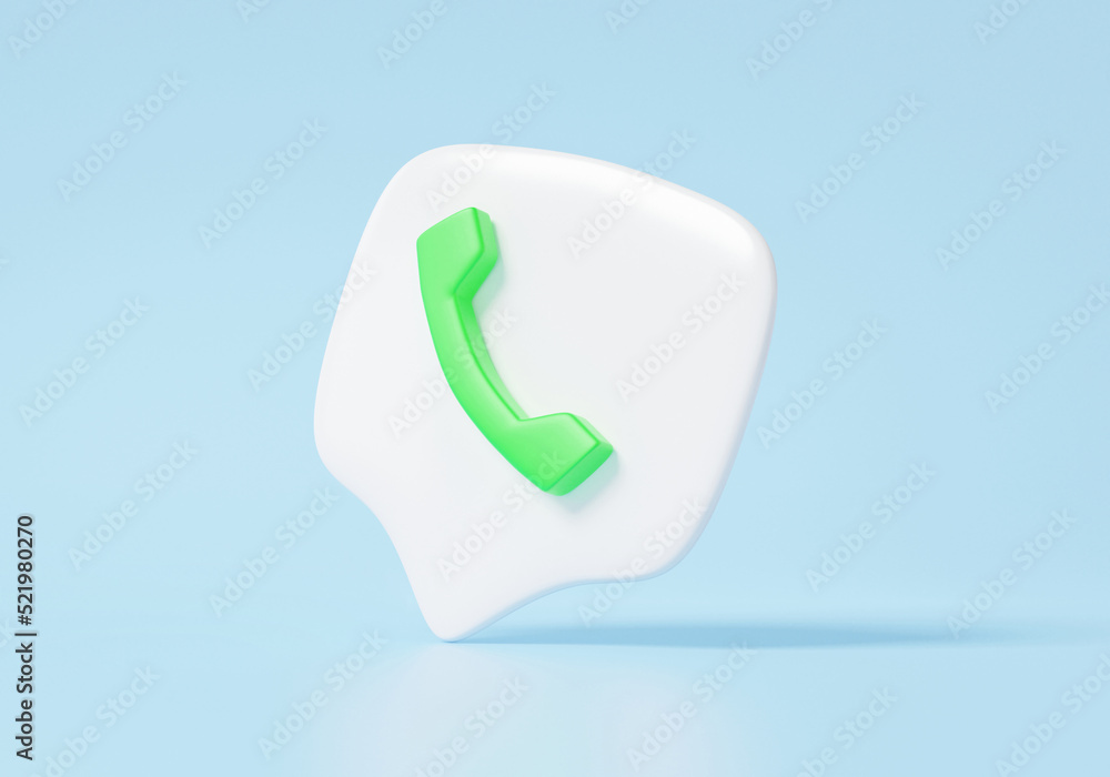 3D call phone icon on sky blue pastel background. chat contact bubble ...