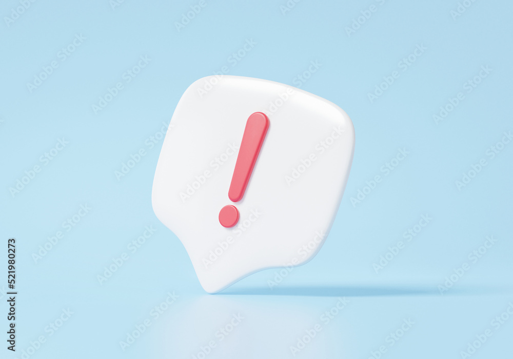 Chat bubble talk error alert warning symbol icon on sky blue pastel ...