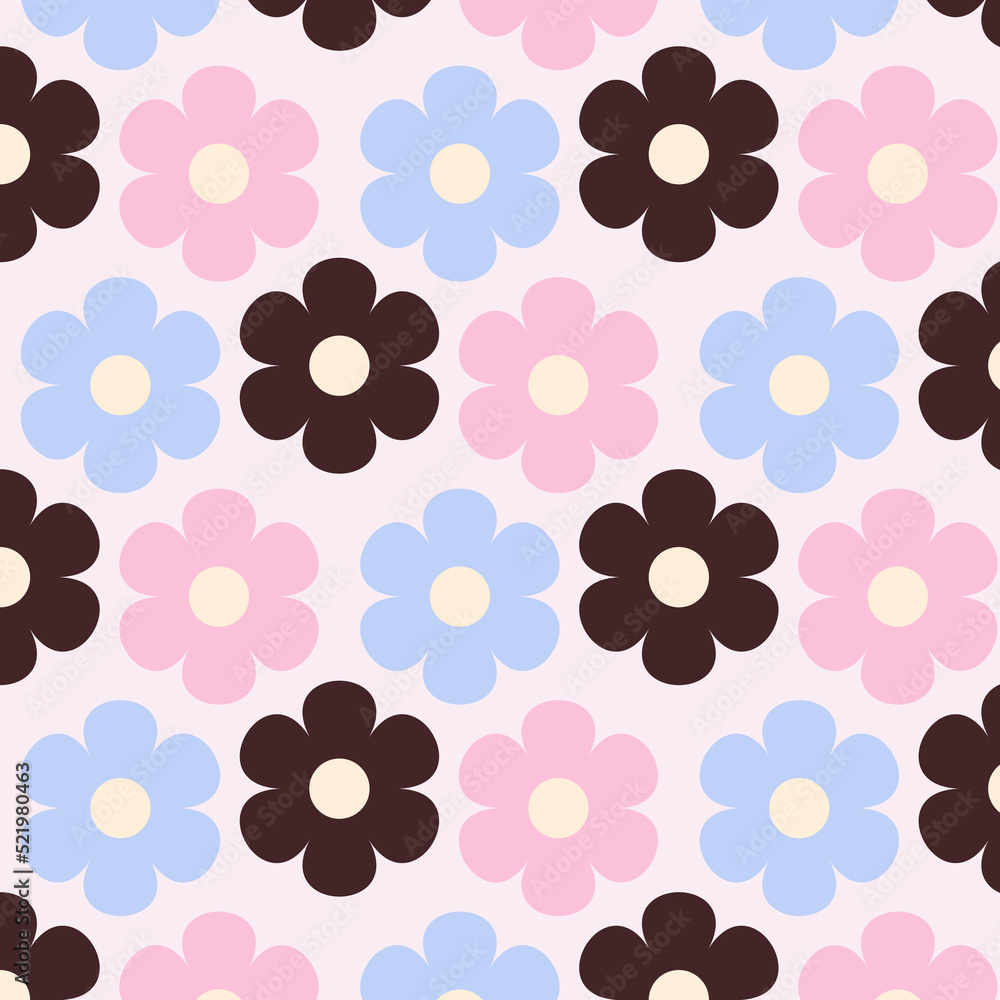 Hippie retro vintage daisy flowers seamless pattern in 90s-2000s style ...