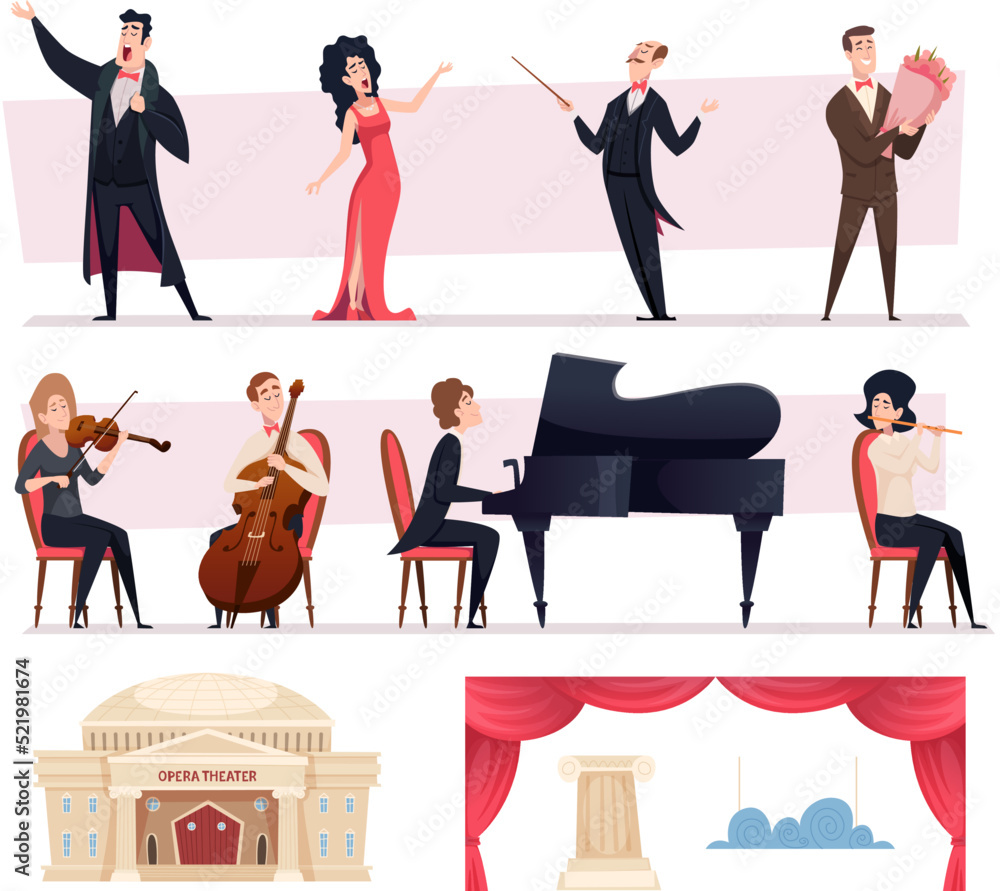 Opera singers. Cartoon characters of music band for theatrical events ...