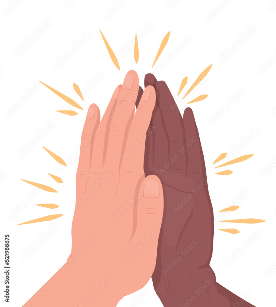 Slap hands with friend semi flat color vector hand gesture. Editable ...