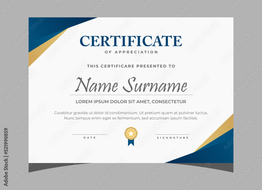 Vetor do Stock: Certificate of appreciation template, elegant blue and ...