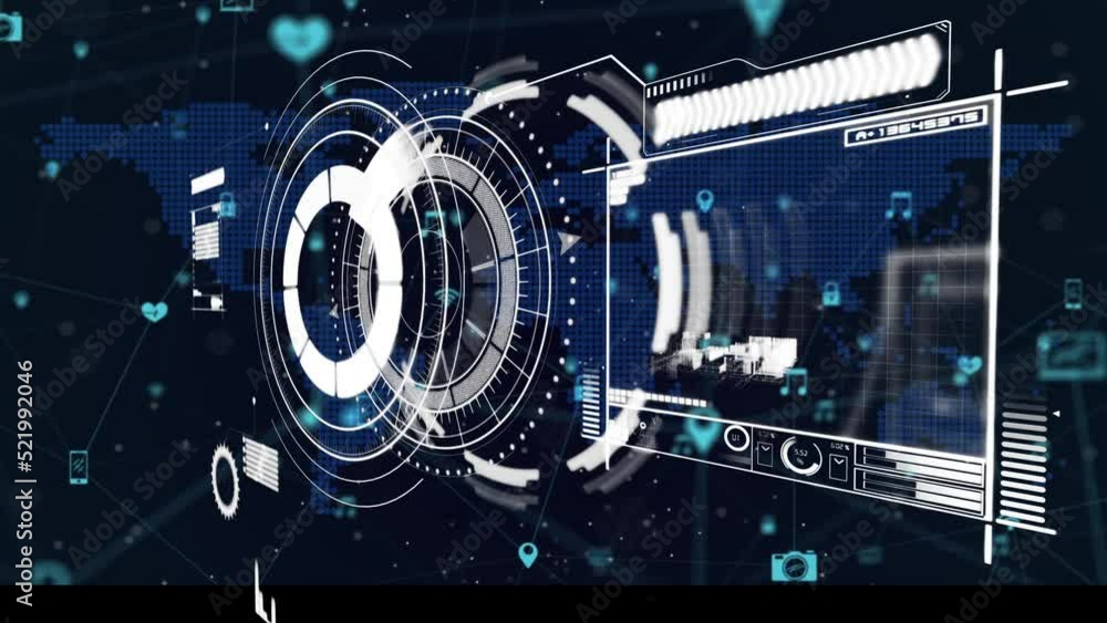 Animation of digital infographic interface with moving circle, graphs ...