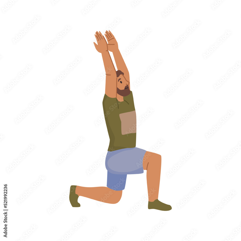 Man doing half kneeling hip flexor stretch exercise. Flat vector ... Man doing half kneeling hip flexor stretch exercise. Flat vector ...