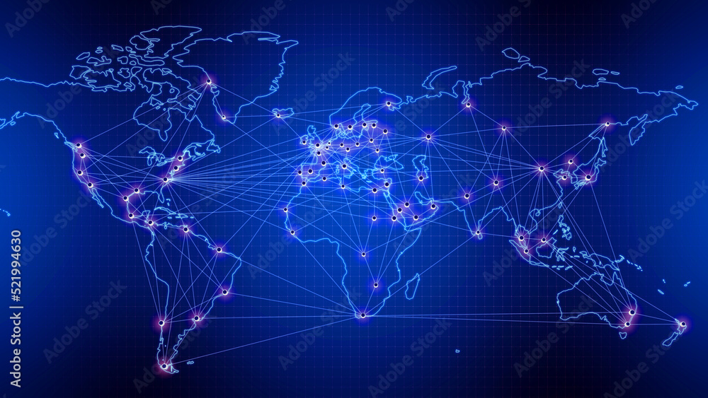 Global background/Outline world map, countries cities are connected by ...