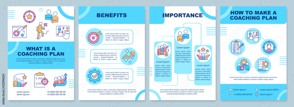 What is coaching plan blue brochure template. Team building. Leaflet ...