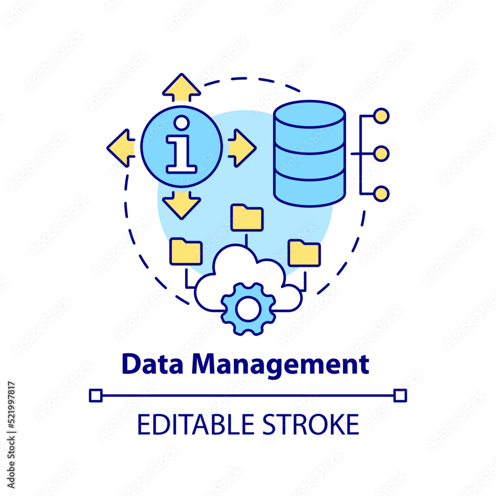 Data management concept icon. Collect and storing. Data analyst skill abstract idea thin line ...