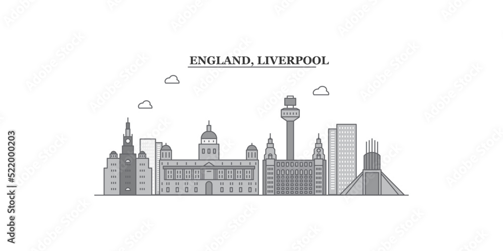 United Kingdom, Liverpool city skyline isolated vector illustration ...