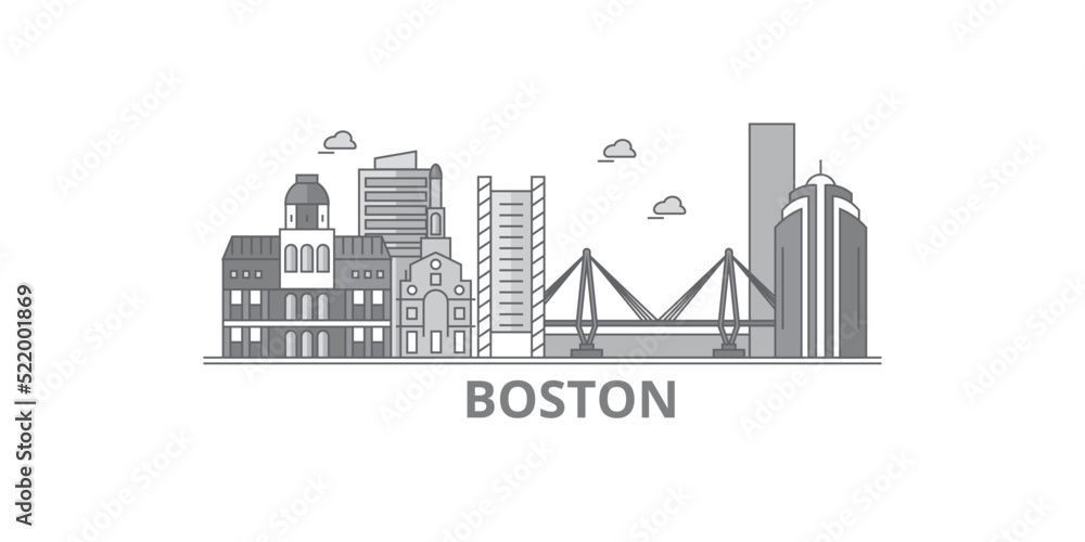United States, Boston city skyline isolated vector illustration, icons ...
