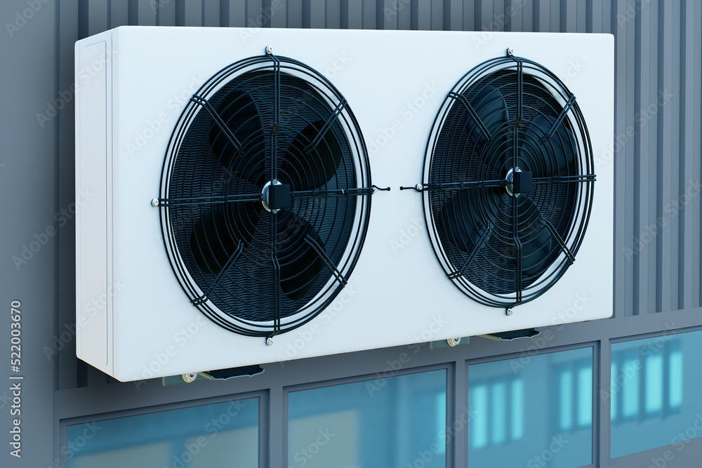 Air conditioning in industrial building. Cooling system inside factory ...