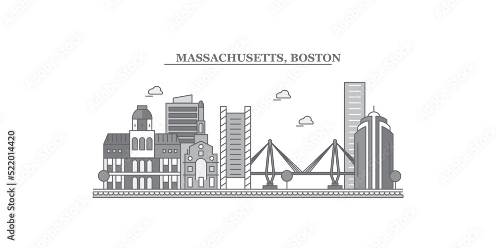 United States, Boston City city skyline isolated vector illustration ...
