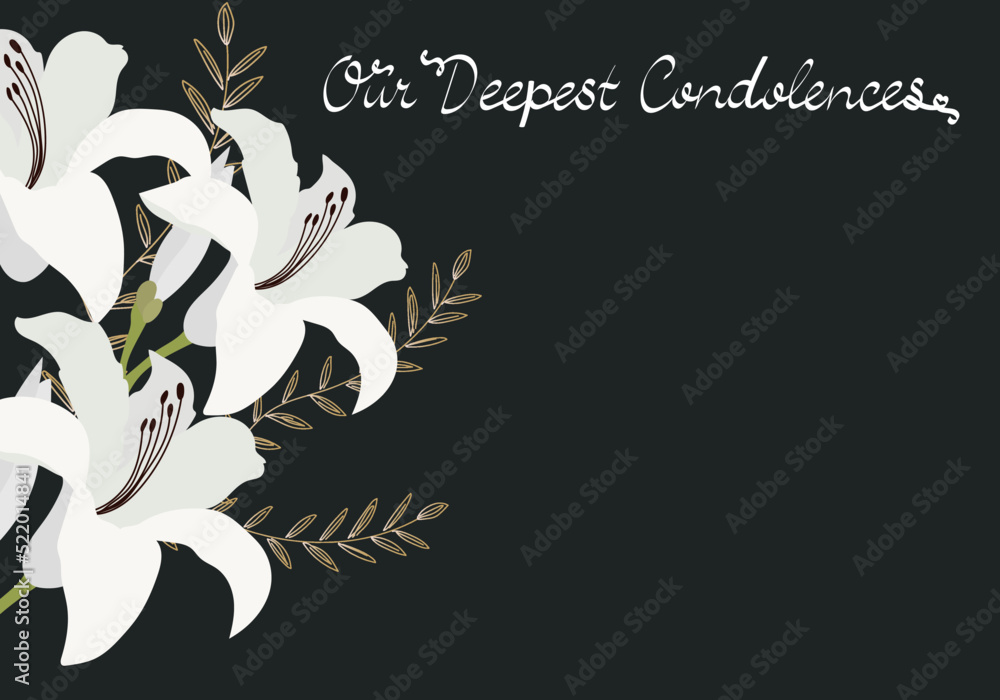 Sympathy card with lily flowers. Condolence card. Vector illustration ...