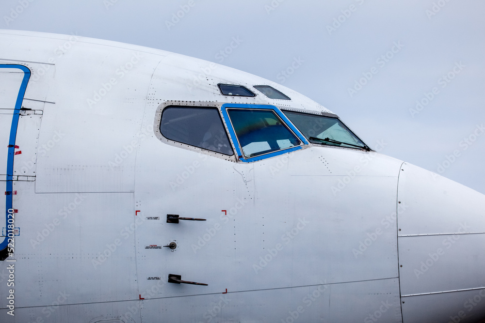 Aircraft front fuselage with cockpit on the runway of an airfield Stock ...