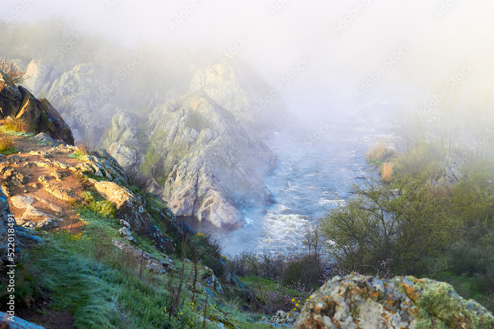 Southern Bug river landscape with granite rocks and famous rapid ...