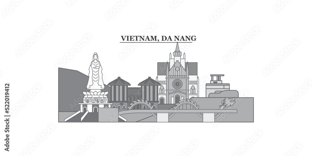 Vietnam, Da Nang city skyline isolated vector illustration, icons Stock ...