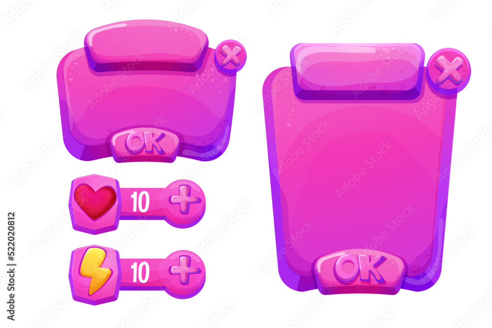 Set Jelly Fantasy Interface Template Game Menu And Setting Buttons In Cartoon Style Isolated On