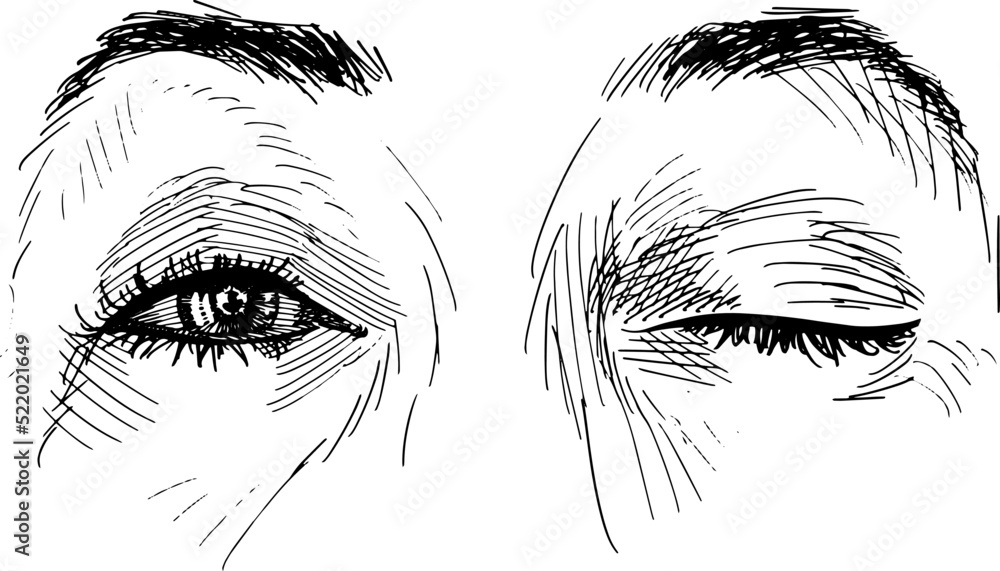 Close up of female eyes, one open the other closed. Concept of eye ...