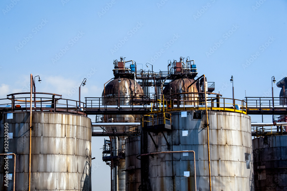 Refinery factory oil storage tank and pipelines. Oil and gas ...
