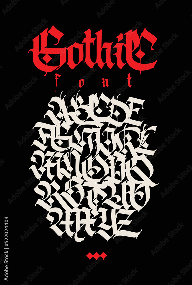 Gothic. Vector. Uppercase and lowercase white letters on a black ...