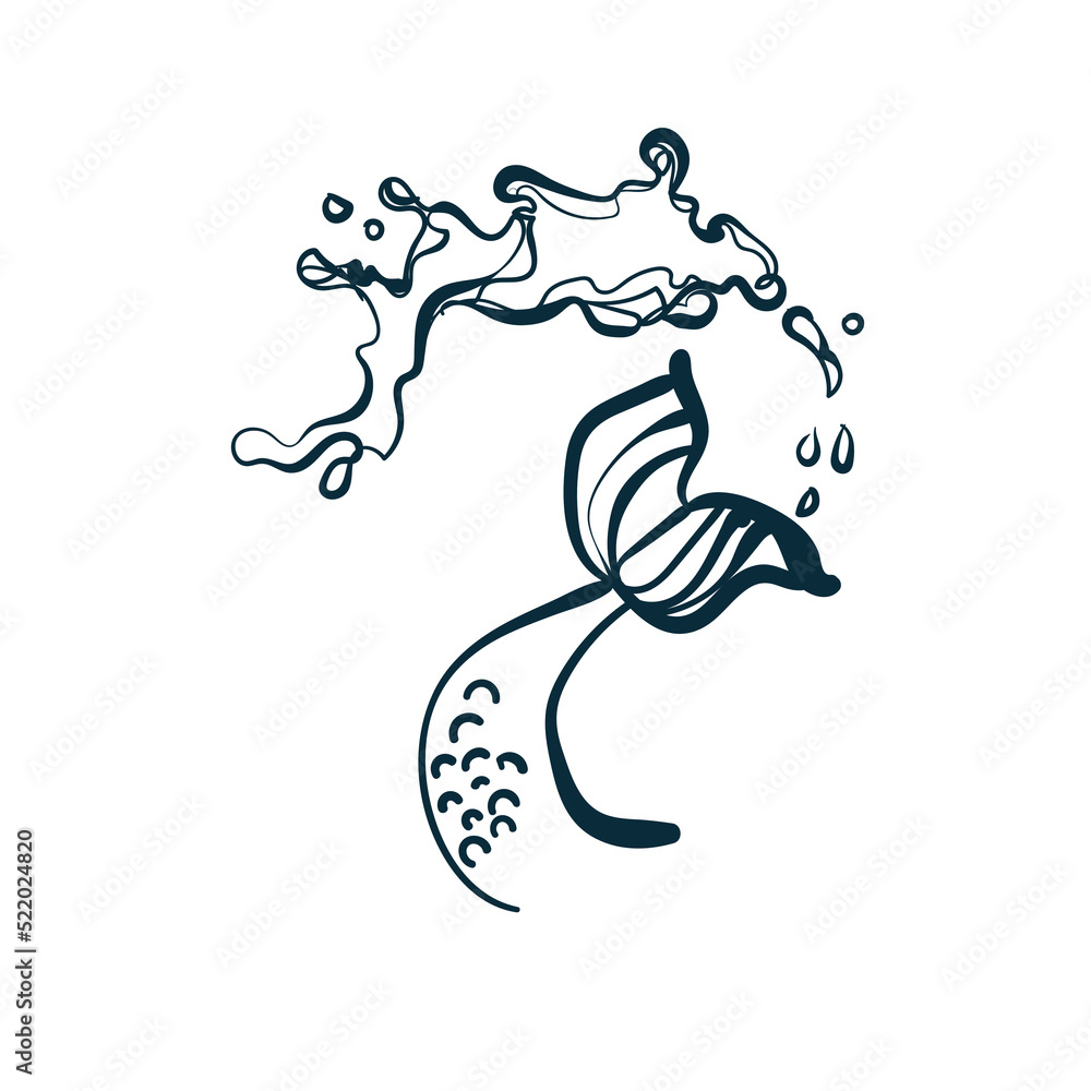 Poster mermaid tail water splash vector concept saying lettering hand ...