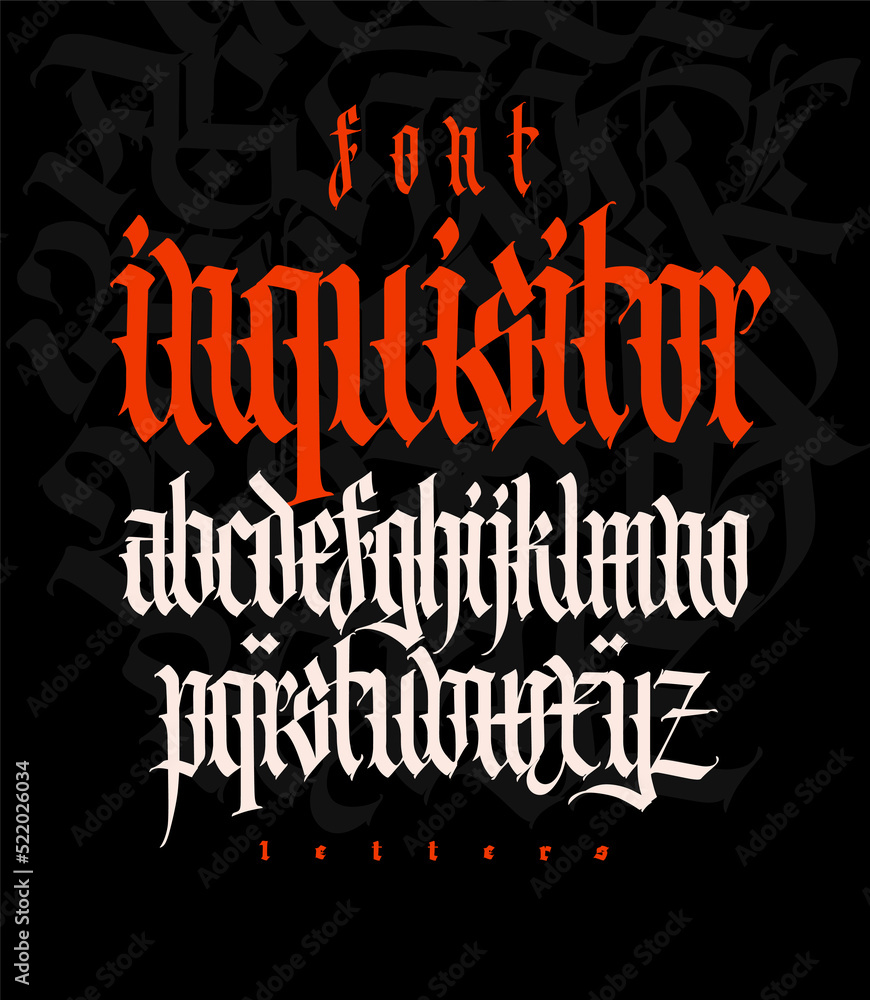 Gothic font from Latin letters. English alphabet. Medieval European ...