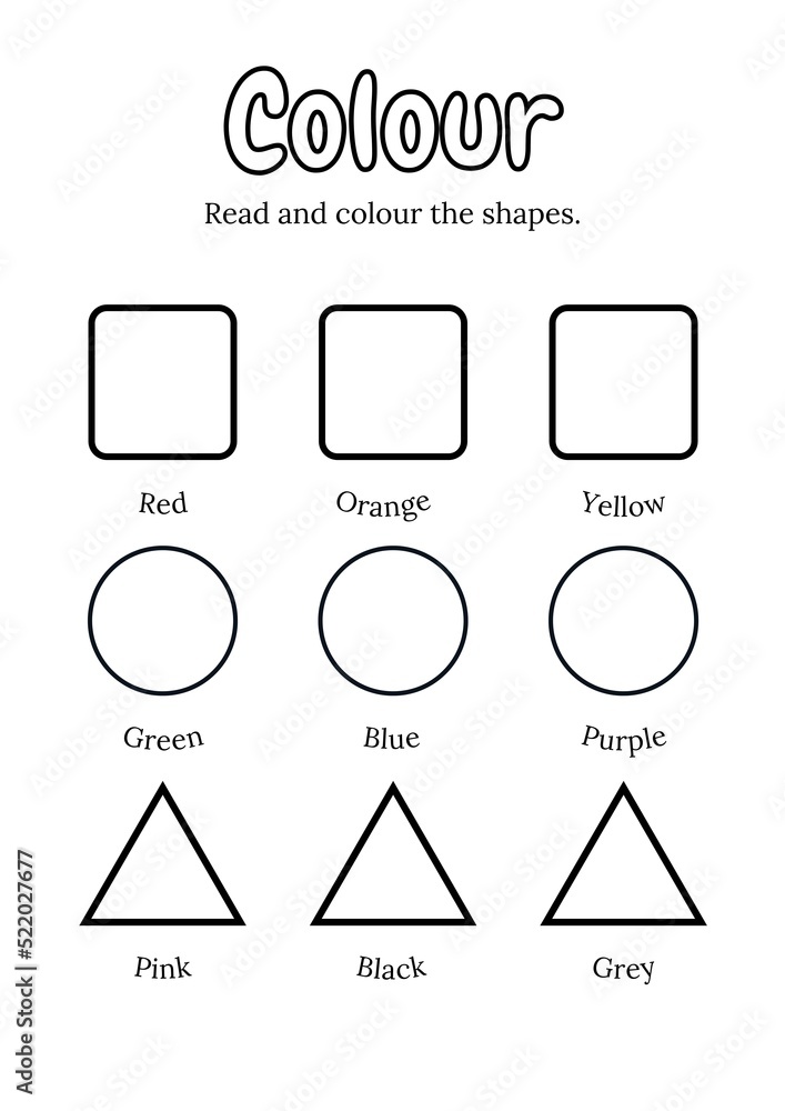 Colour the shares as per the colour names activity for kindergarten ...