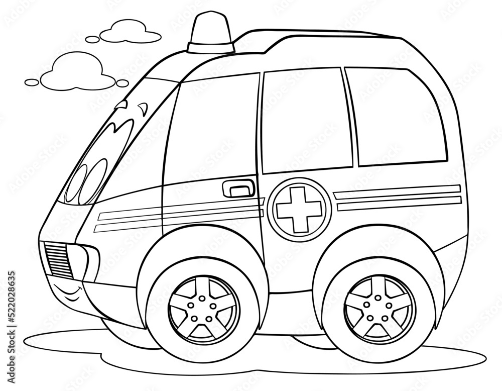 Cartoon ambulance for coloring page. Stock Vector | Adobe Stock