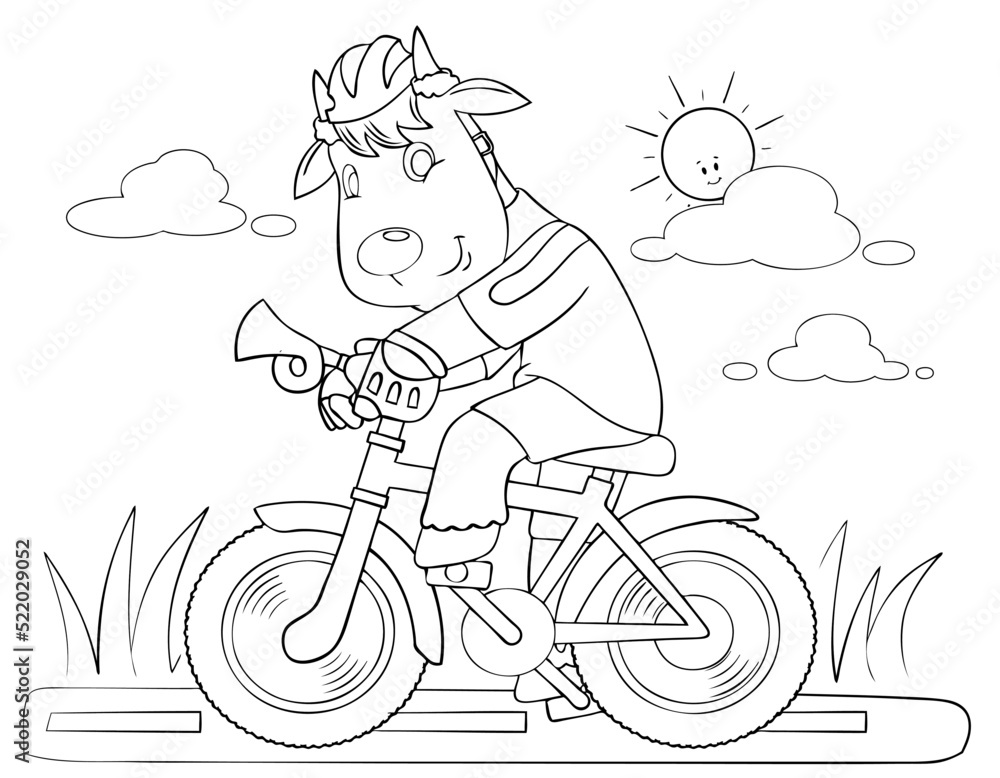 Cartoon cyclist for coloring page. Stock Vector | Adobe Stock
