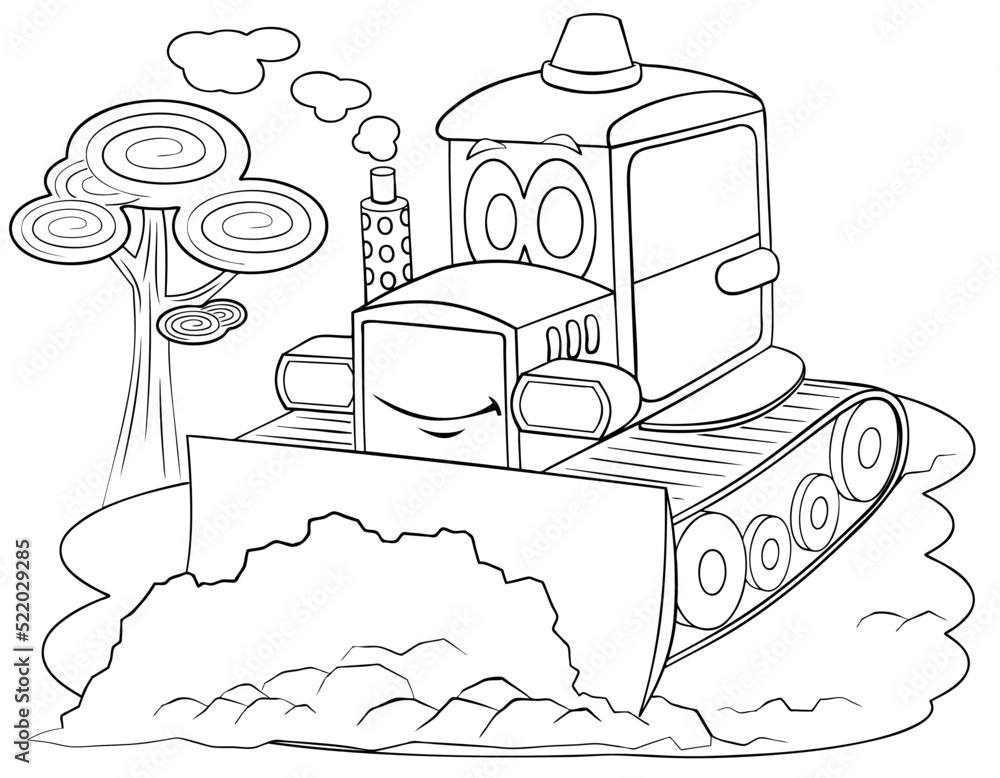 Cartoon bulldozer for coloring page. Stock Vector | Adobe Stock