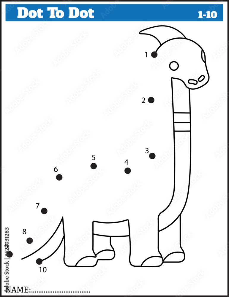 Funny cartoon dinosaur. Dot to dot game for kids, Numbers Worksheet ...