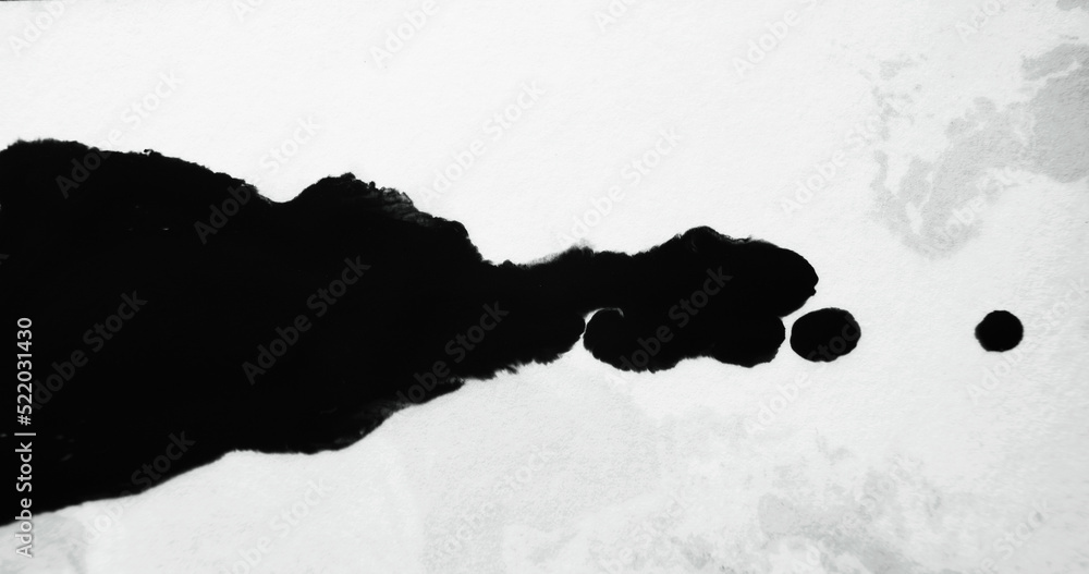 Black ink spatter on white paper. Dye drop texture. Grunge overlay ...