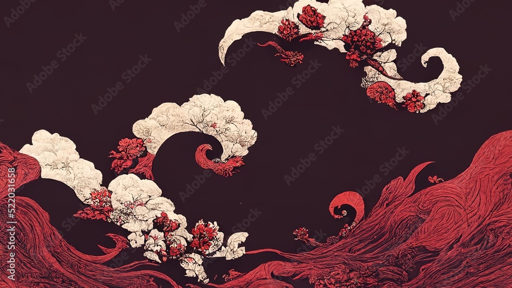 Japanese Wave Painting Red