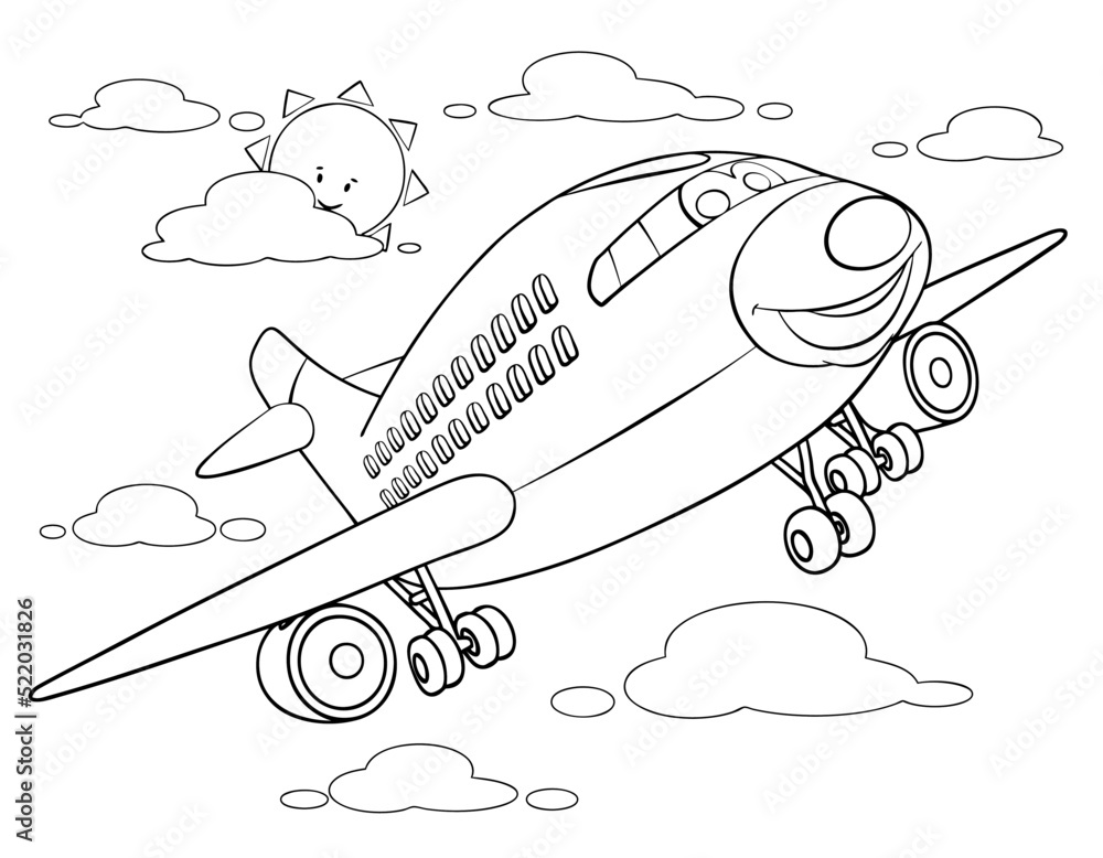 Cartoon airliner for coloring page. Stock Vector | Adobe Stock