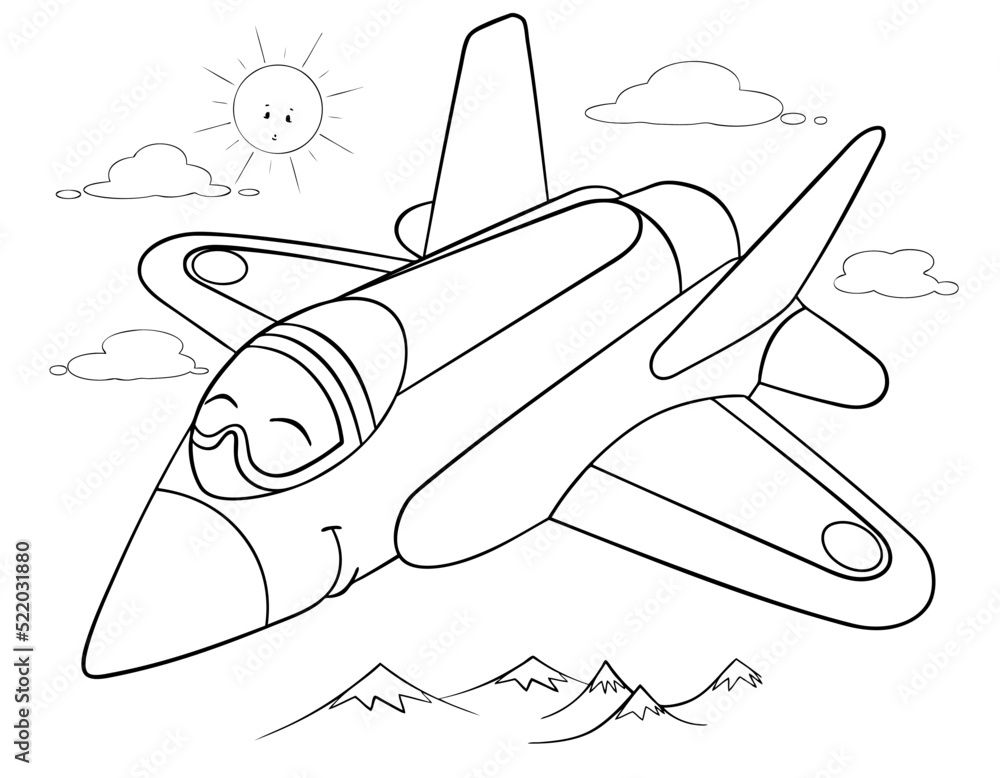 Cartoon jet fighter for coloring page. Stock Vector | Adobe Stock