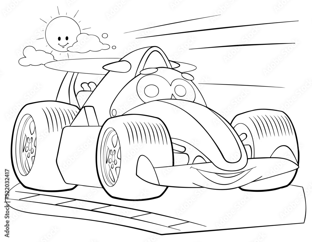 Cartoon racing car for coloring page. Stock Vector | Adobe Stock