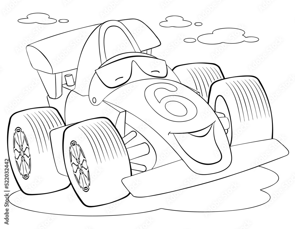 Cartoon racing car for coloring page. Stock Vector | Adobe Stock