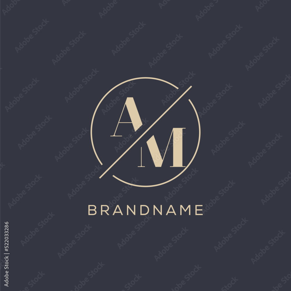 Initial letter AM logo with simple circle line, Elegant look monogram ...