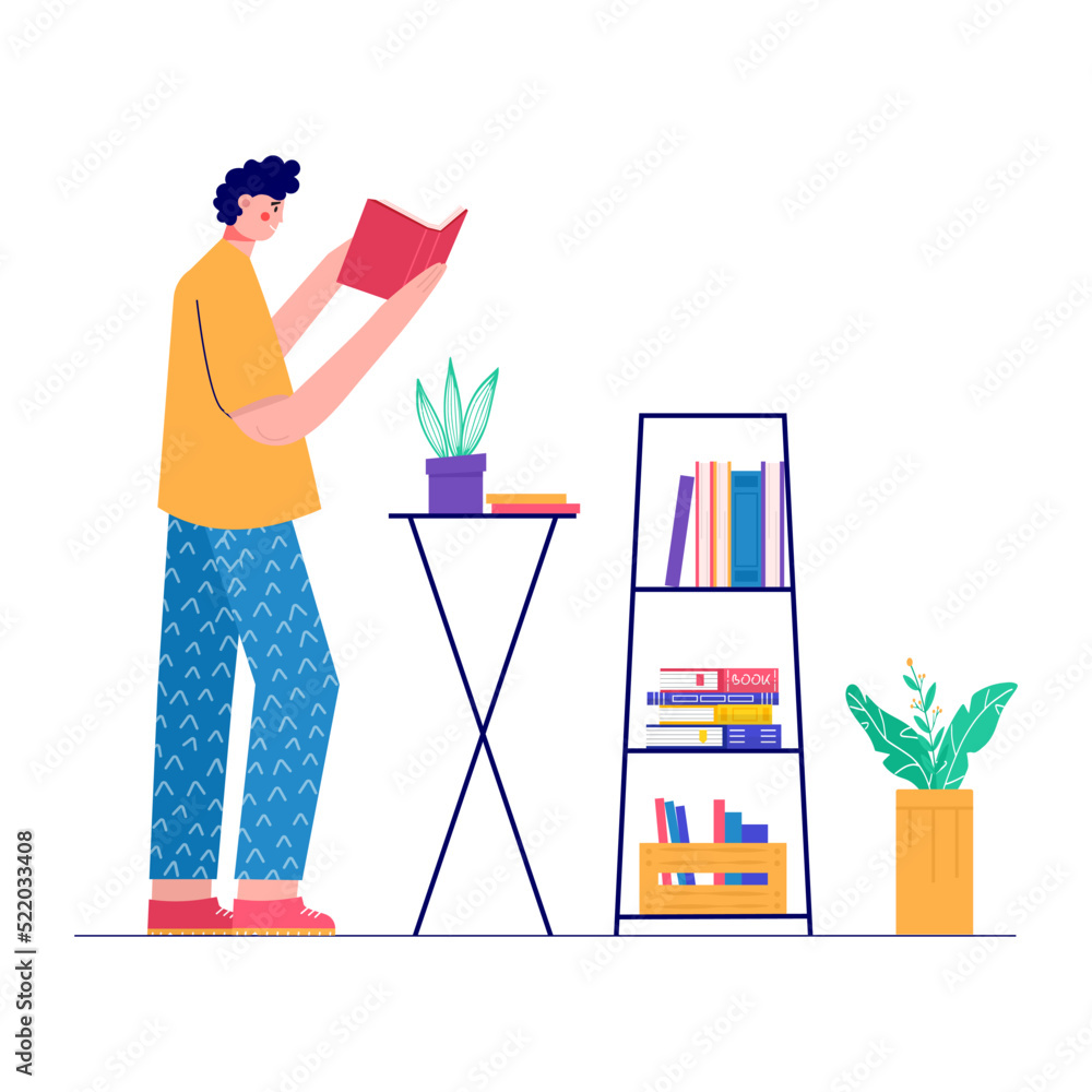 Modern people reading book, learning. Set of characters enjoying their ...