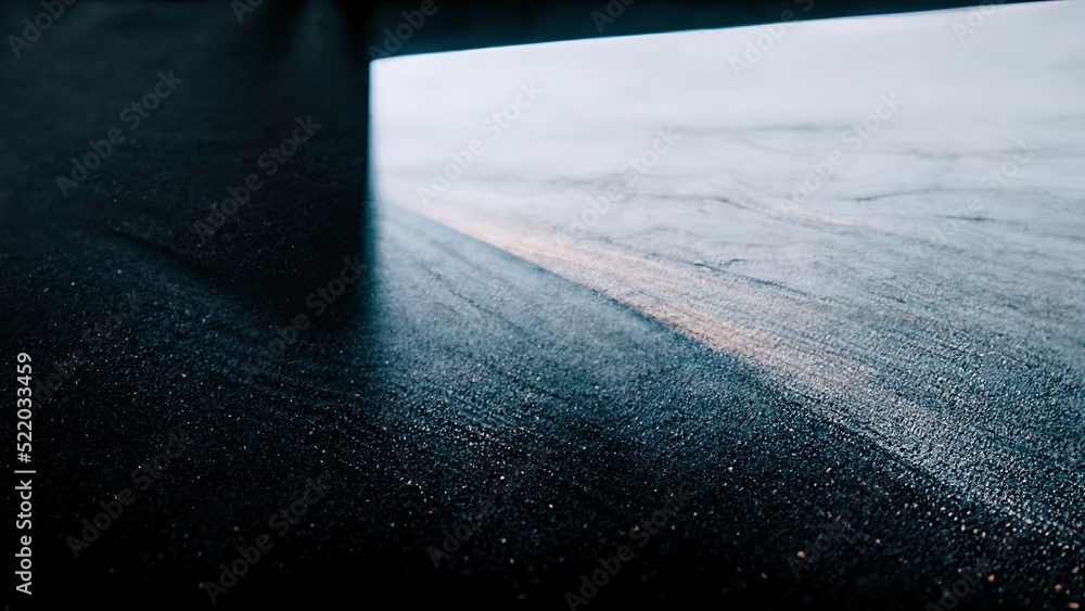 Black textured surface with light beam, reflection. Abstract high ...