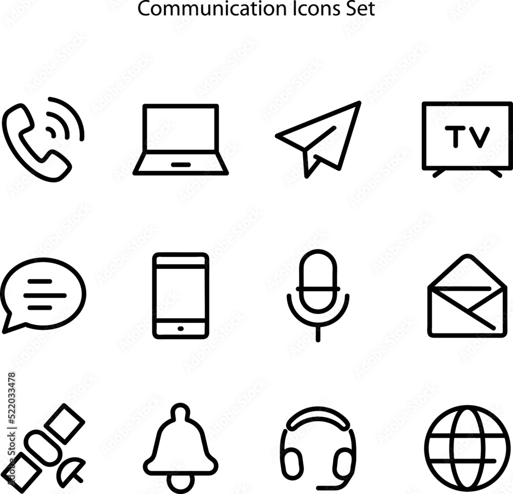 Communication icons isolated on white background with outline style ...