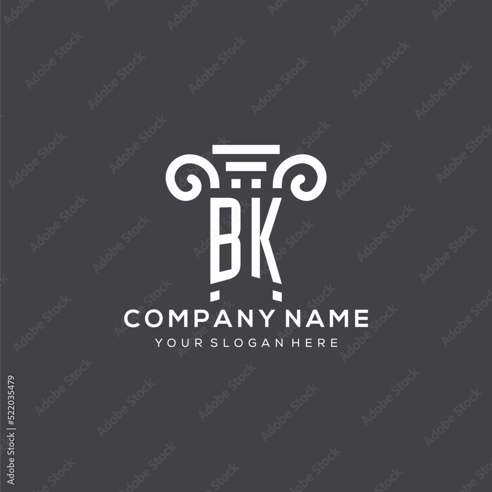 Monogram BK logo for law firm with pillar icon in modern and creative ...