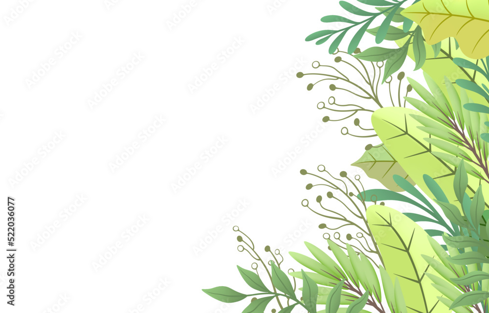 Nature background, banner green border, beautiful art forest, Vector ...