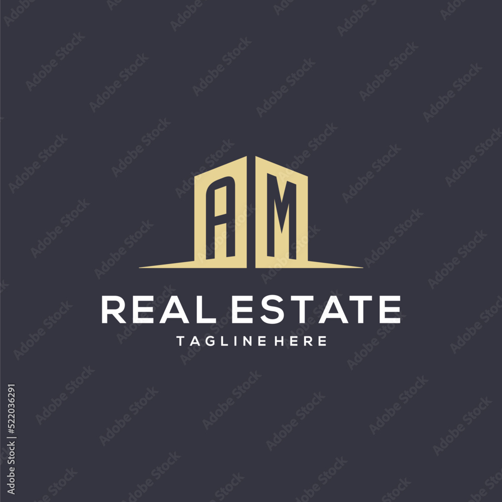 Monogram AM logo for construction with simple building shape icon ...