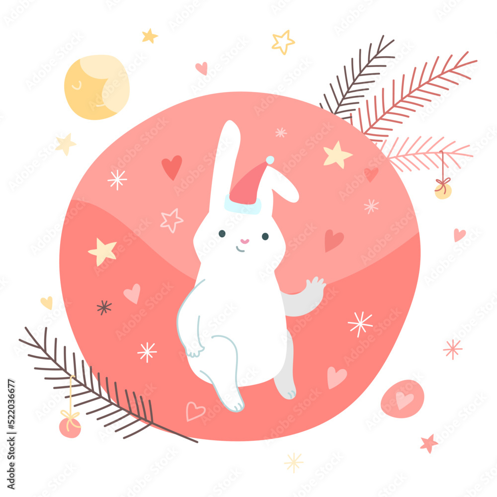 Cute cartoon rabbit on red background. Vector cute illustration Stock ...